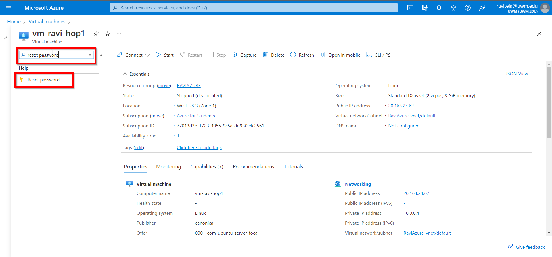 Azure VM Password Reset feature – UW-Milwaukee Cloud Computing