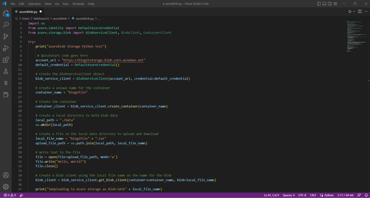 How to use Python to create, write to, and delete files in an Azure ...