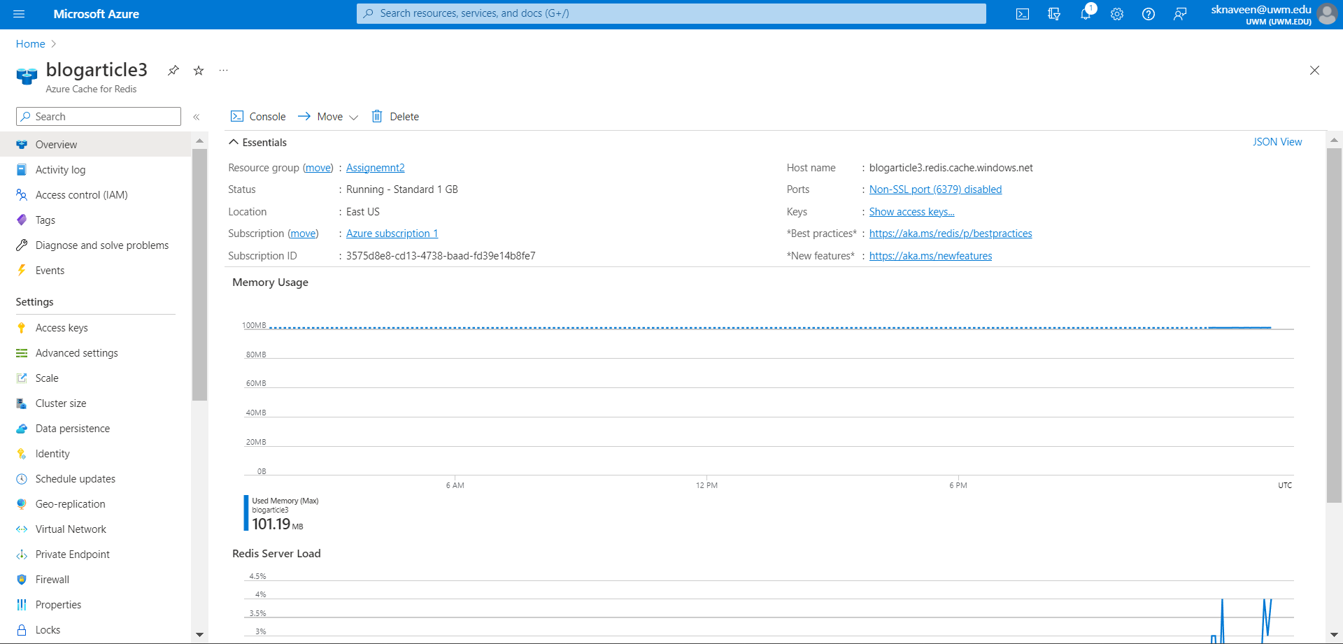 Azure Cache for Redis in Python – UW-Milwaukee Cloud Computing